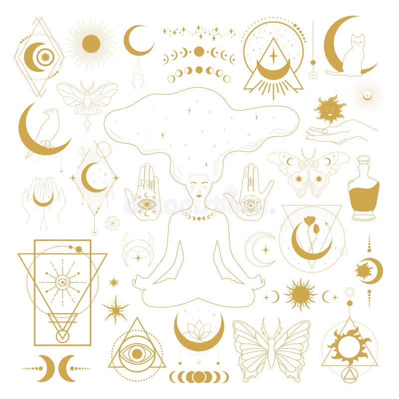 Set of Celestial Mystical and Astrological Symbols. Magical Animals ...