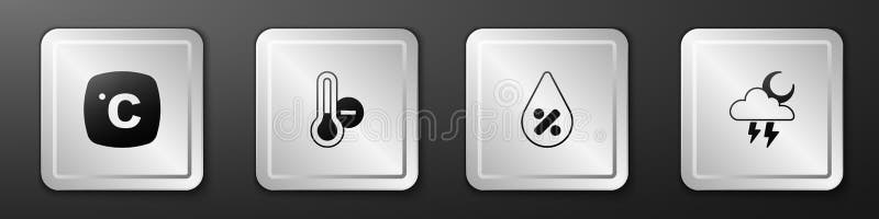 Set Celsius, Meteorology Thermometer, Water Drop Percentage and Storm ...