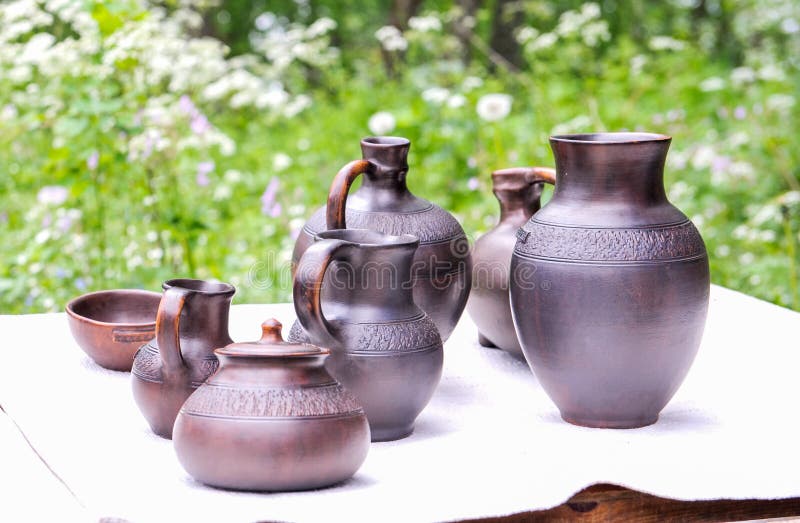 Set of Ceramic Collection of Seven Items Stock Photo - Image of ...