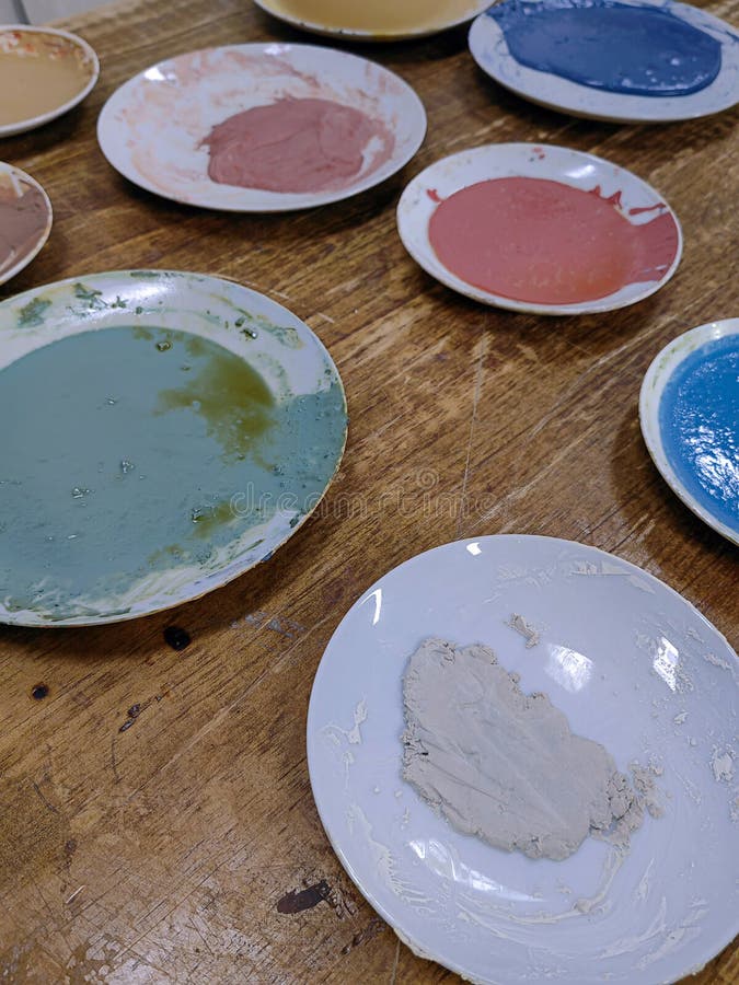 Set of Ceramic Lacquer Paint in a Artist Studio Stock Illustration ...