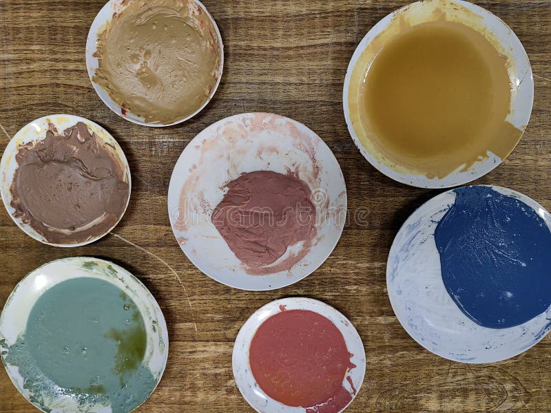 Set of Ceramic Lacquer Paint in a Artist Studio Stock Illustration ...