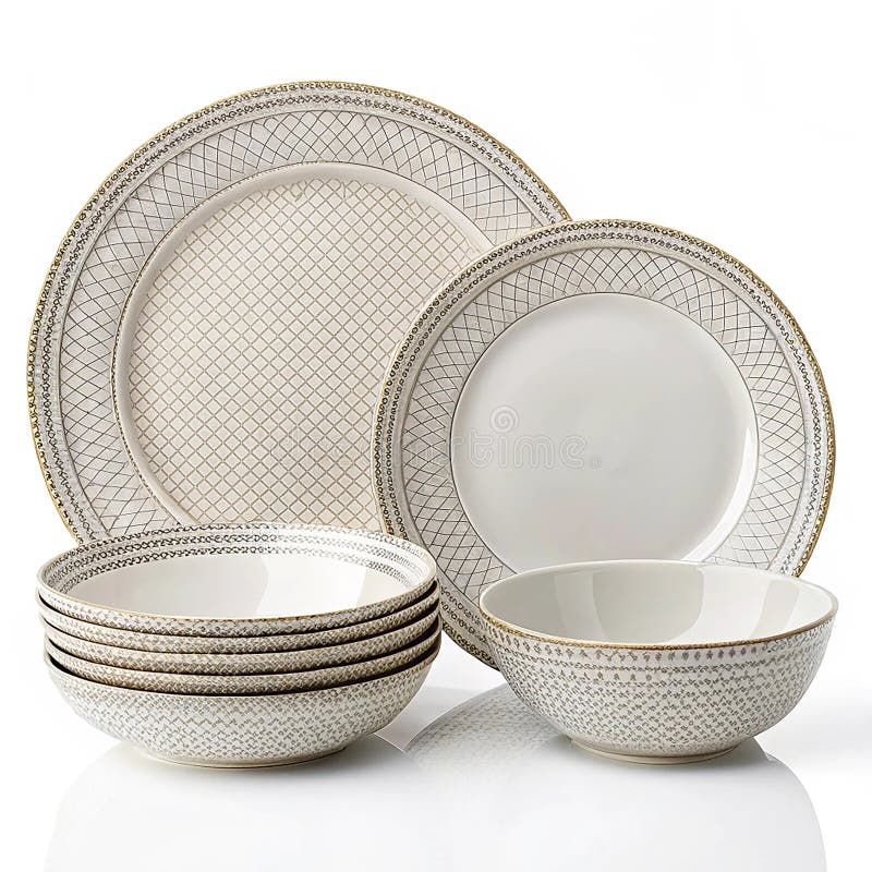 Set of Ceramic Plates with Matching Bowls Stock Illustration ...