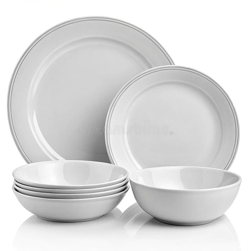 Set of Ceramic Plates with Matching Bowls Stock Illustration ...