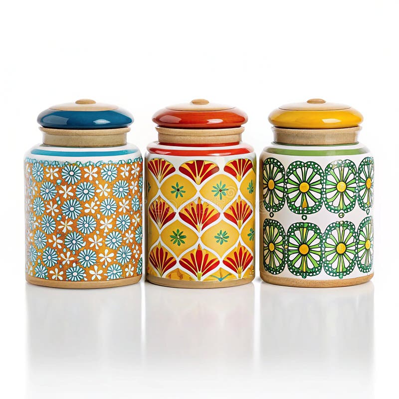 Set of Ceramic Spice Jars on White Background Stock Illustration ...