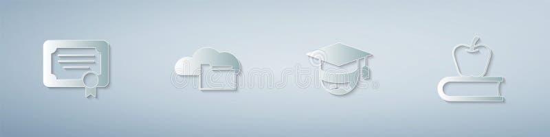 Set Certificate Template, Cloud or Online Library, Graduation Cap Globe ...