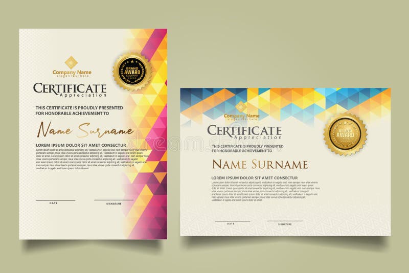 Set Vertical and Horizontal Certificate Template with Impressive and Organic Rounded Texture on ...
