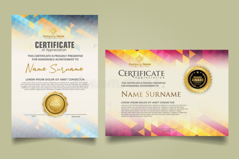 Set Vertical and Horizontal Certificate Template with Maze and Organic Rounded Texture on Curve ...