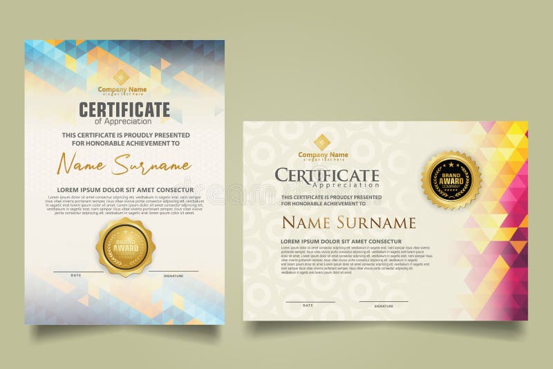 Set Vertical and Horizontal Certificate Template with Impressive and Organic Rounded Texture on ...