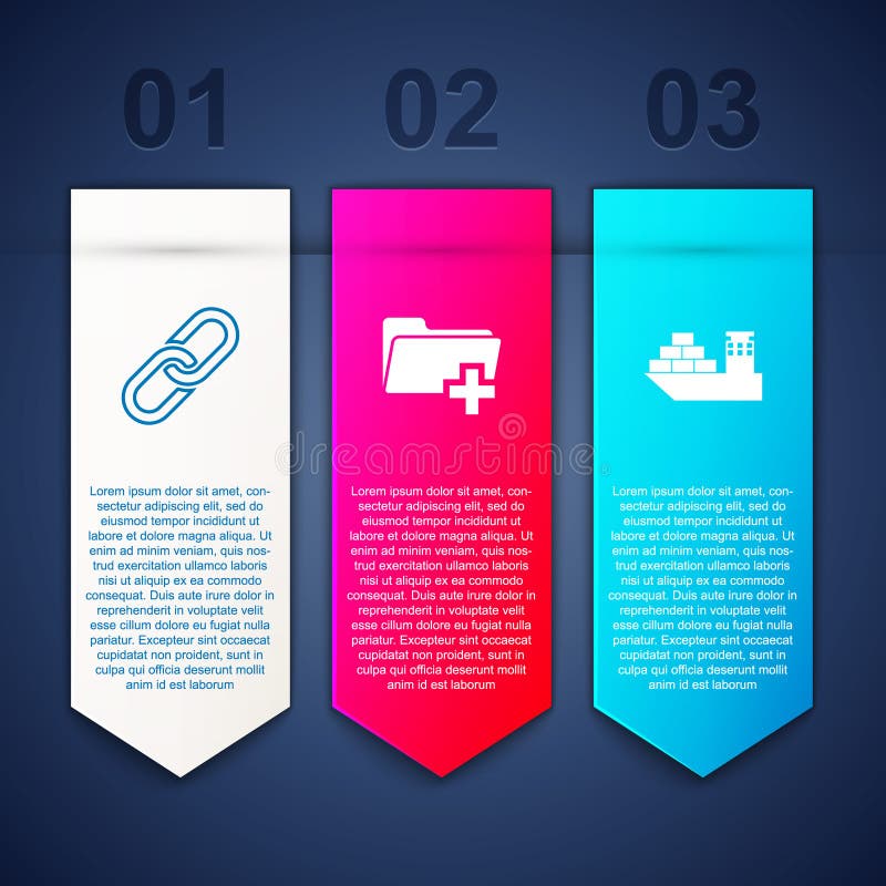 Set Chain Link, Add New Folder and Cargo Ship. Business Infographic ...