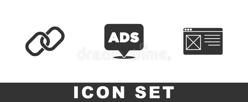 Set Chain Link, Advertising and Browser Window Icon. Vector Stock ...