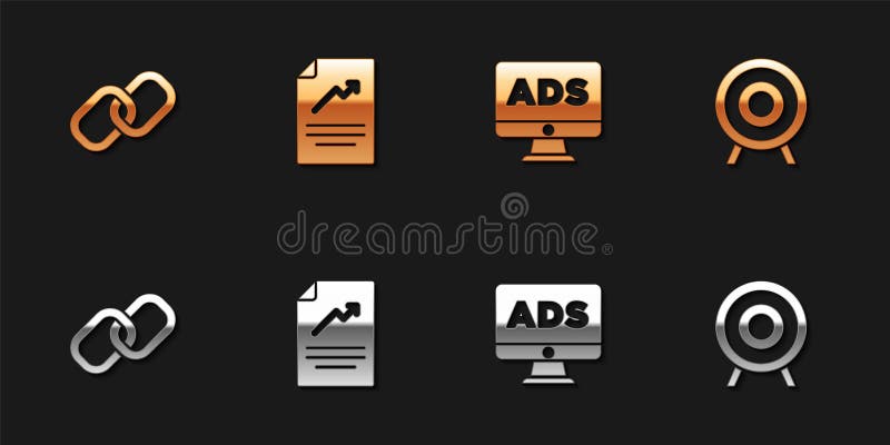 Set Chain Link, Document with Graph Chart, Advertising and Target Sport ... Set Chain Link, Document with Graph Chart, Advertising and Target Sport ...