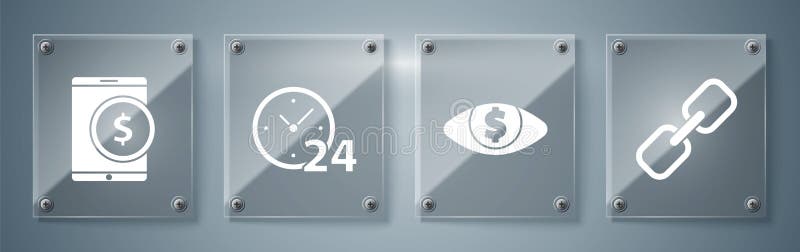 Set Chain Link, Eye with Dollar, Clock 24 Hours and Tablet with Dollar ...