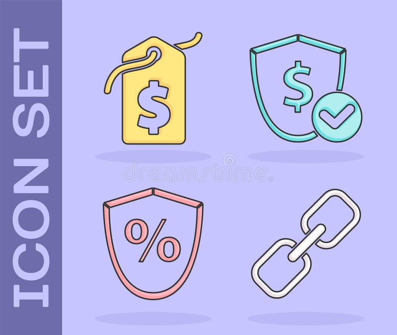 Set Chain Link, Price Tag with Dollar, Loan Percent and Shield with ...