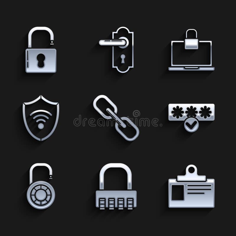 Set Chain Link, Safe Combination Lock, Identification Badge, Password ...