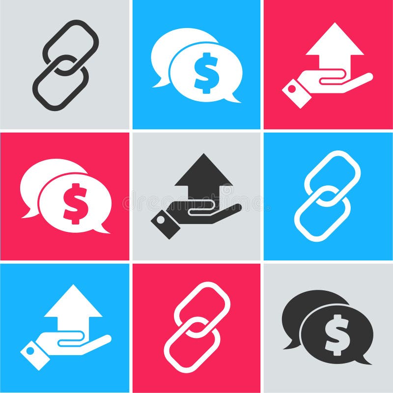 Set Chain Link, Speech Bubble with Dollar and Money on Hand Icon ...