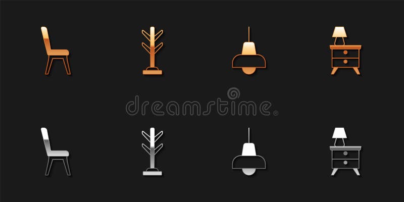 Set Chair, Coat Stand, Lamp Hanging and Nightstand with Lamp Icon ...