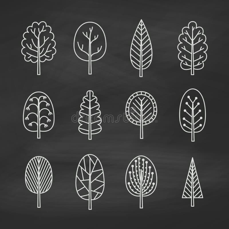 Set of Chalk Trees on the Chalkboard. Stock Vector - Illustration of ...