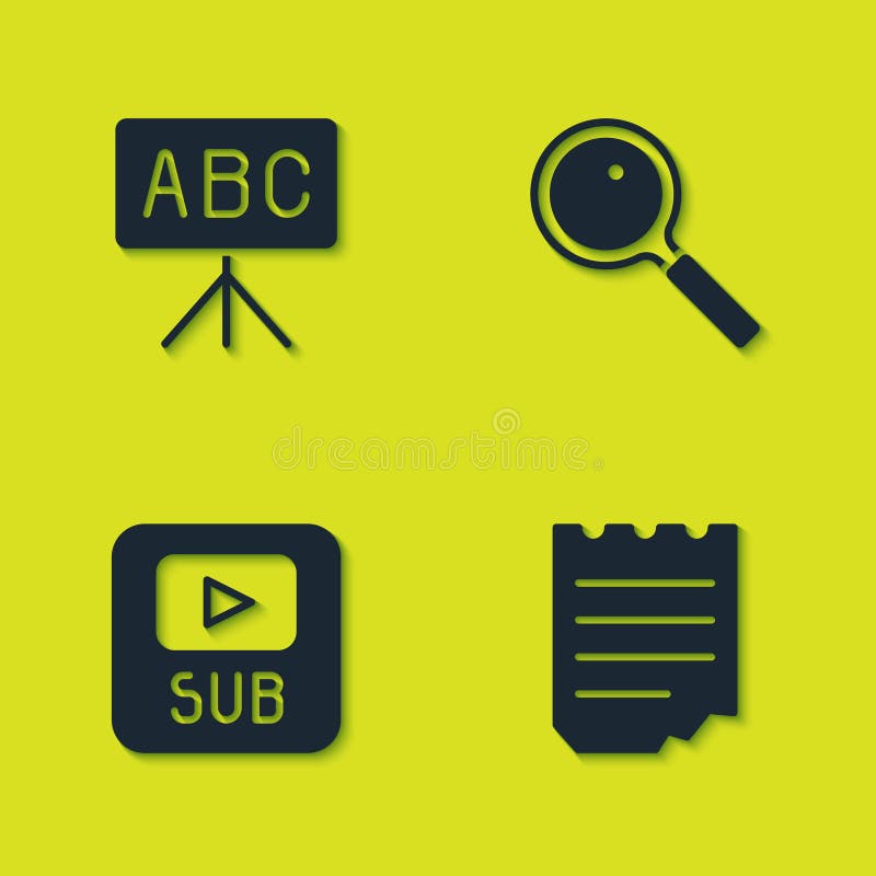 Set Chalkboard, Notebook, Video with Subtitles and Magnifying Glass ...