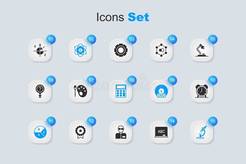 Set Chalkboard, Paint Brush with Palette, Atom, Pie Chart Infographic ...
