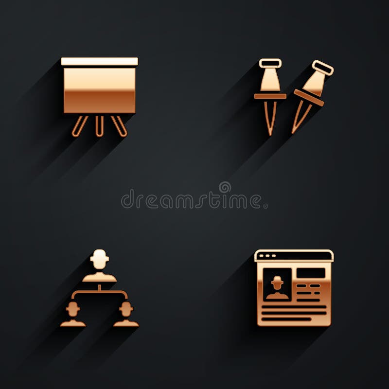 Set Chalkboard, Push Pin, Employee Hierarchy and Resume Icon with Long ...