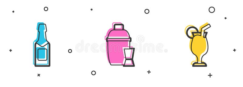 Set Champagne Bottle, Cocktail Shaker and Icon. Vector Stock ...