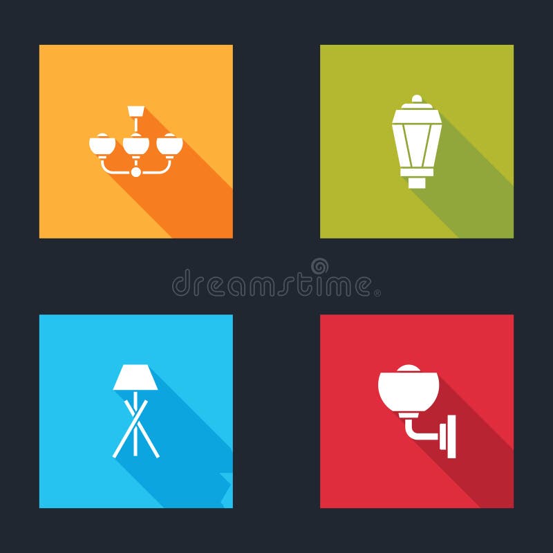 Set Chandelier, Garden Light Lamp, Floor and Wall Sconce Icon. Vector ...