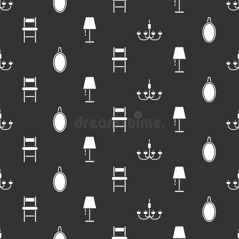 Set Chandelier, Mirror, Chair and Table Lamp on Seamless Pattern ...