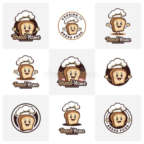 Set of Character Bread with Chef Hat Logo Design Concept Vector ...