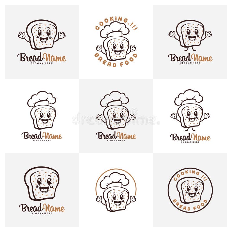 Set of Character Bread Logo Design Concept Vector. Creative Bread Food Logo Design Template ...