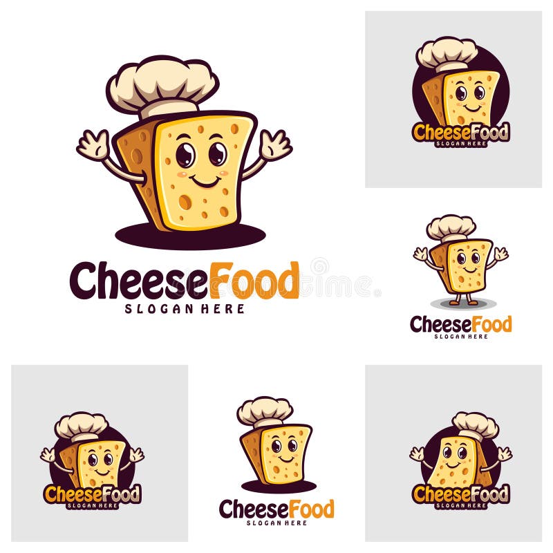 Set of Character Cheese with Chef Hat Logo Design Concept Vector ...