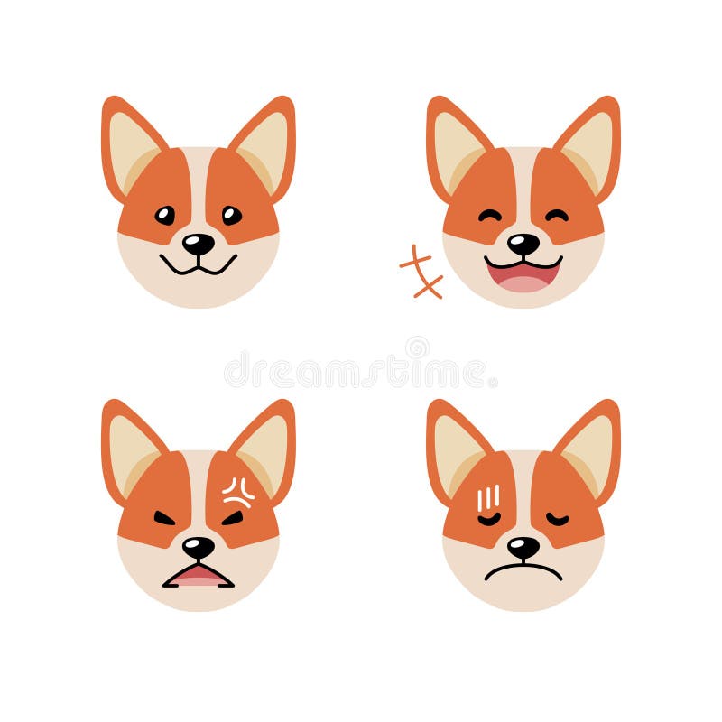 Set of Character Corgi Dog Faces Showing Different Emotions Stock ...