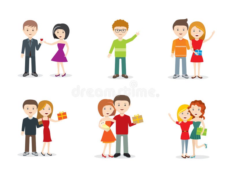 Set Characters with Gifts Flat Design. Stock Vector - Illustration of ...
