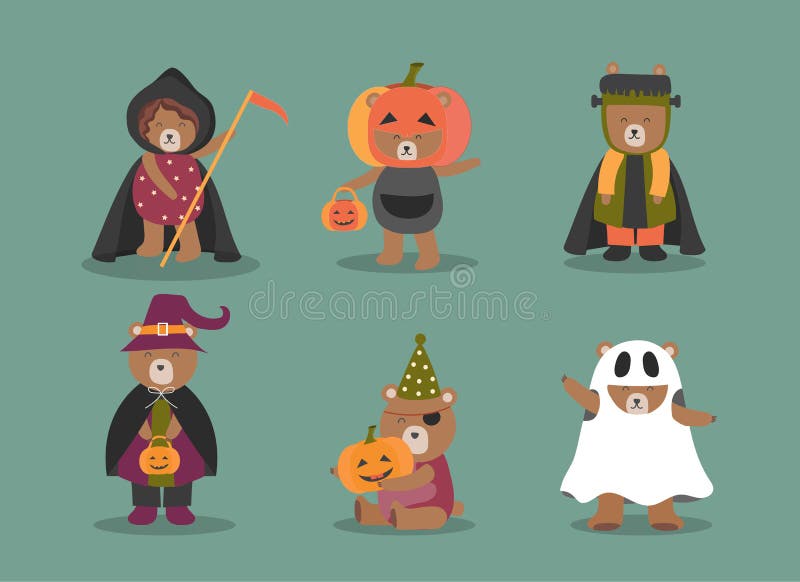 Set of Characters for Halloween in Cartoon Style,cute Animal ,Vector ...