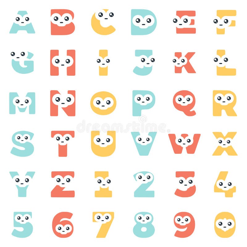 Set Characters in the Shape of Letters and Numbers with a Cute Face ...