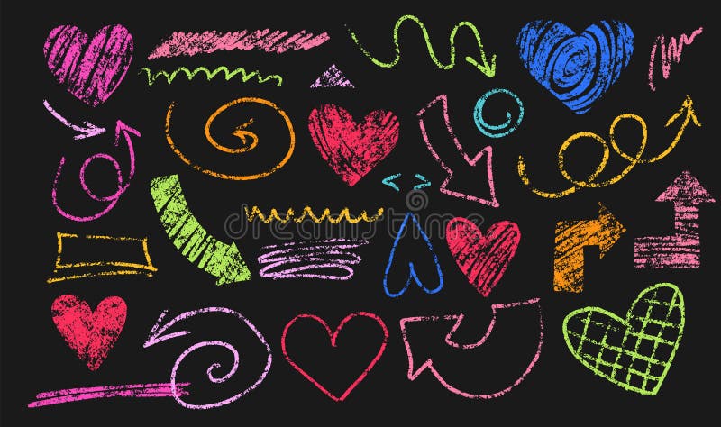 Set of Charcoal Textured Pencil Doodles and Chalk Stroke Lines ...