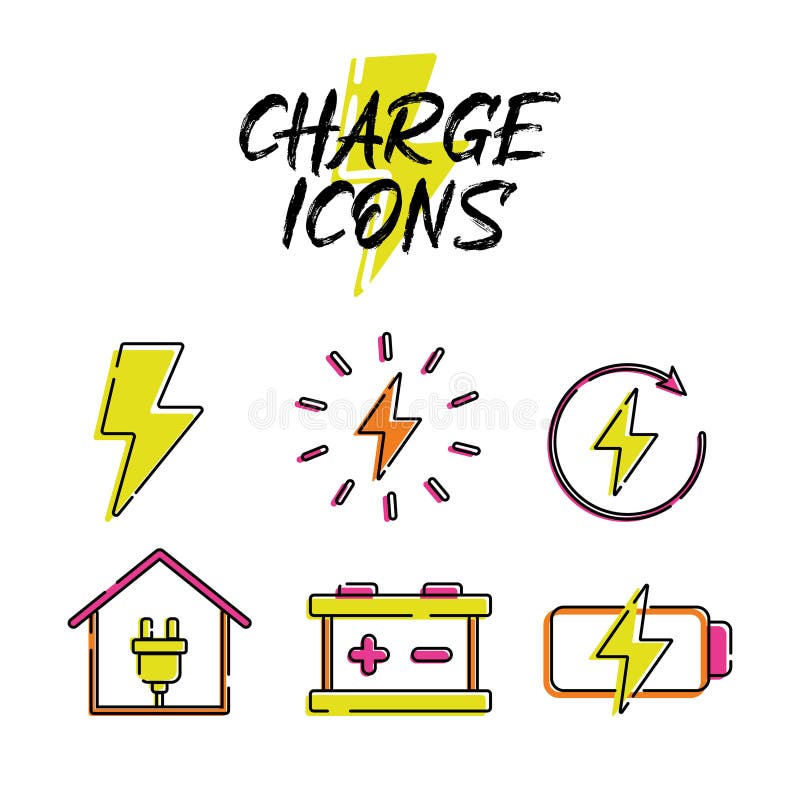 Set of Charge Icon Sketch Vector Stock Vector - Illustration of vector ...