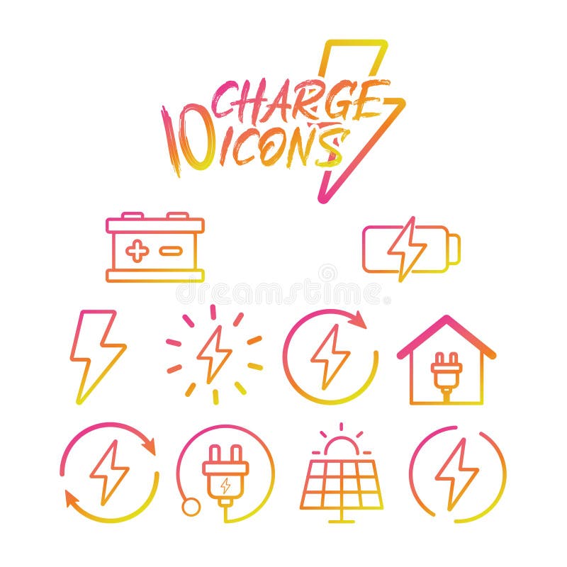 Set of Charge Icon Sketch Vector Stock Vector - Illustration of plug ...