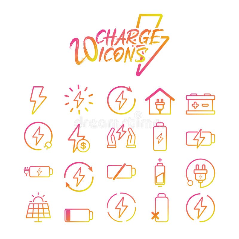 Set of Charge Icon Sketch Vector Stock Vector - Illustration of sign ...