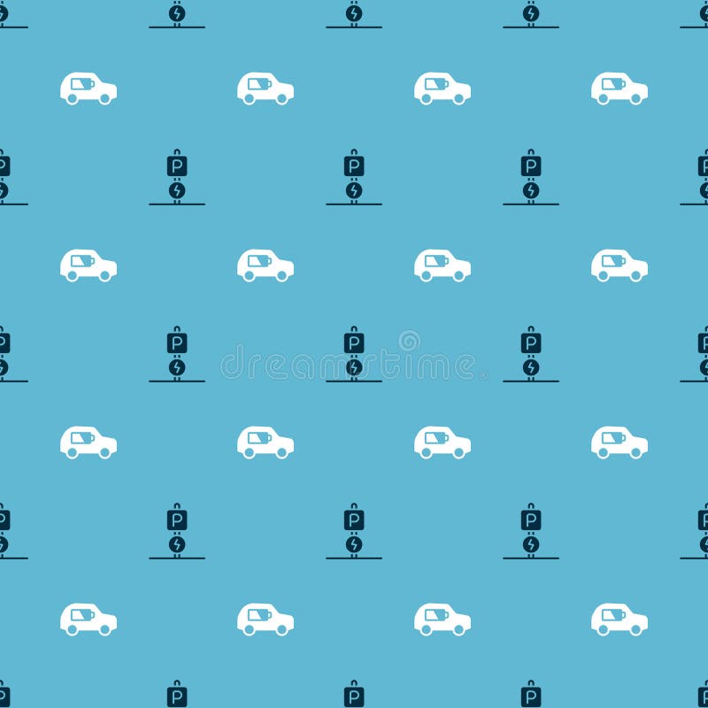 Set Charging Parking Electric Car and Electric on Seamless Pattern ...