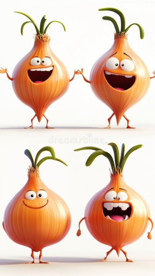 Set of Charming 3D Onion Characters with Smiling Faces, Each Expressing ...