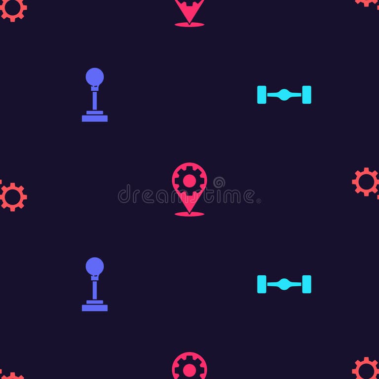 Set Chassis Car, Gear Shifter, Car Service and on Seamless Pattern ...