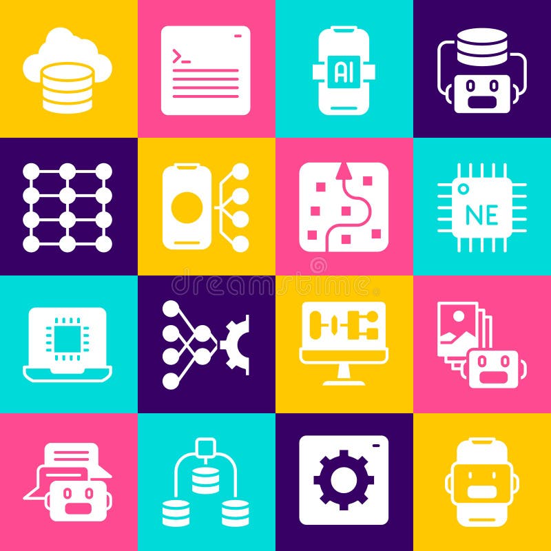 Set Chat Bot Artificial Intelligence Robot Processor Cpu Ai Neural Network Cloud Database En ...