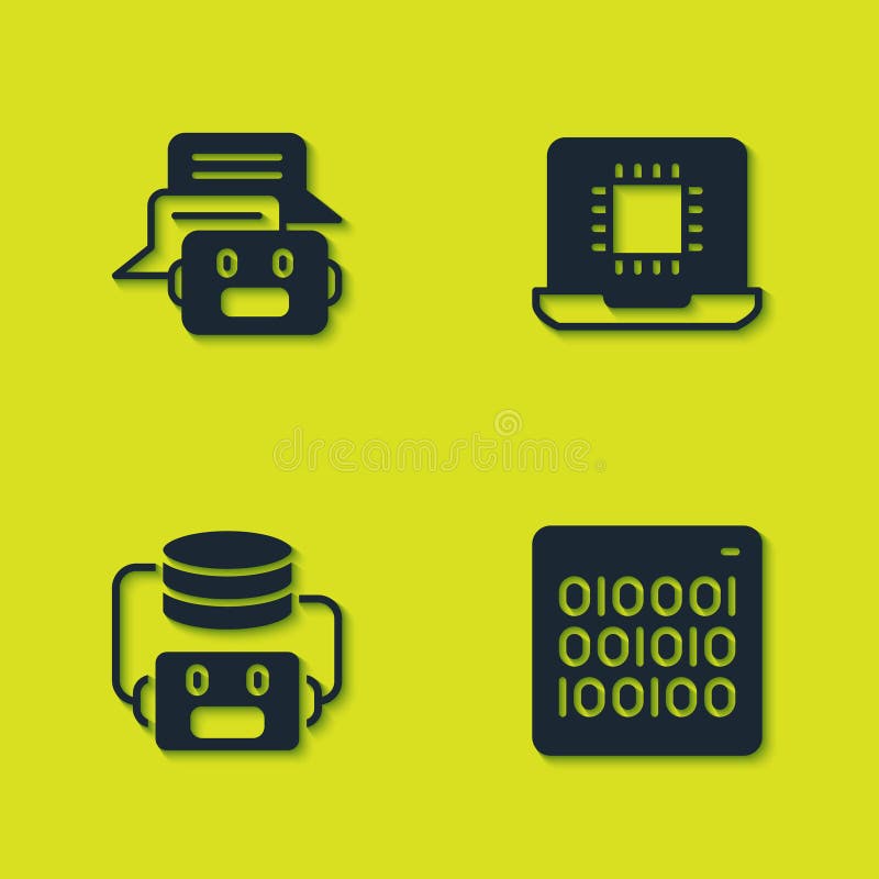 Set Chat Bot, Binary Code, Artificial Intelligence Robot and Processor ...