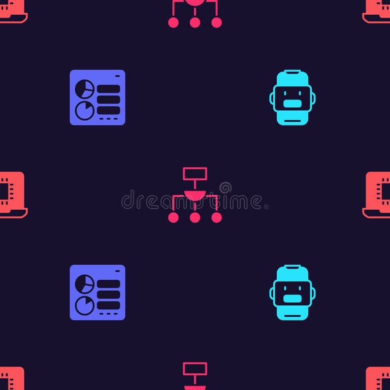 Set Chat Bot, Computer Api Interface, Algorithm and Processor CPU on Seamless Pattern. Vector ...