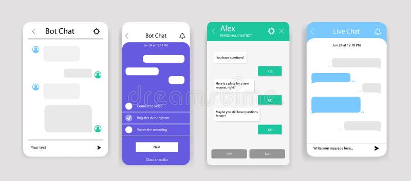 Set of Chat Bot Dialoges Windows for Website and Mobile App. Collection ...