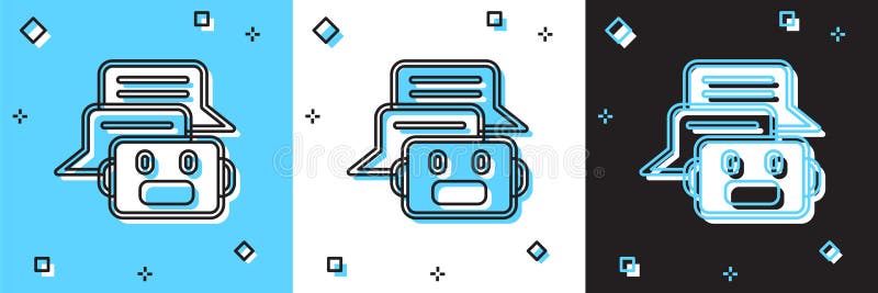 Set Chat Bot Icon Isolated on Blue and White, Black Background. Chatbot ...