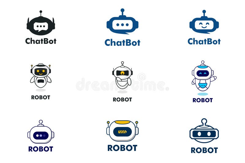 Set of Chat Bot Logo Design Concept. Virtual Smart Assistant Bot Icon ...