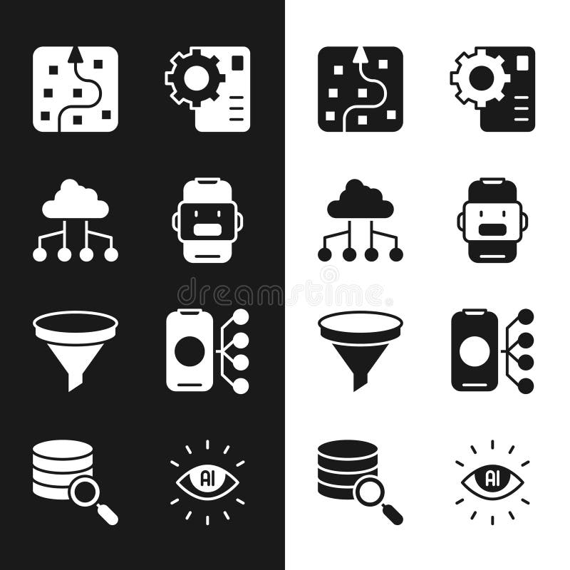 Set Chat Bot, Network Cloud Connection, Neural Network, Funnel Filter, Artificial Intelligence ...