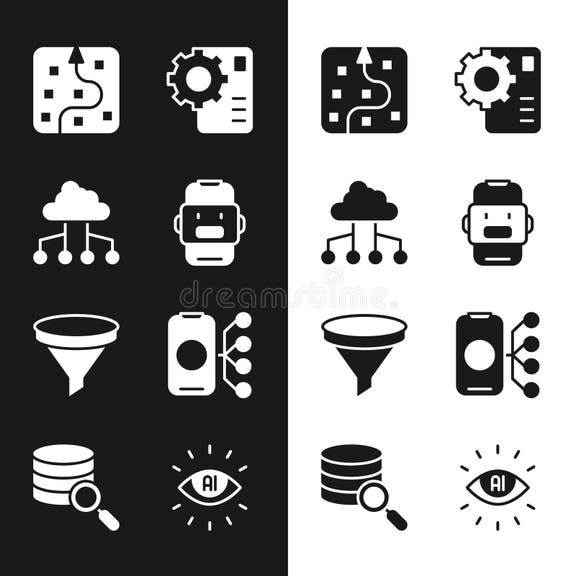 Set Chat Bot, Network Cloud Connection, Neural Network, Funnel Filter ...