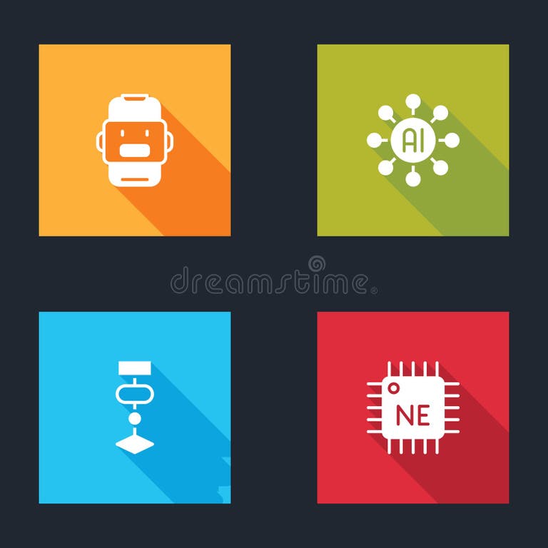 Set Chat Bot, Neural Network, Algorithm and Processor CPU Icon. Vector Stock Illustration ...